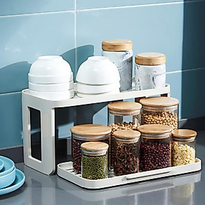 Hemoton Pull Out Shelf Jar Rack Bottle Stand Bathroom countertop Organizer Valet Tray Rack Organizer Storage Shelf Organizer Tray Jewelry Organizer Stand Metal White Make up Corner Frame