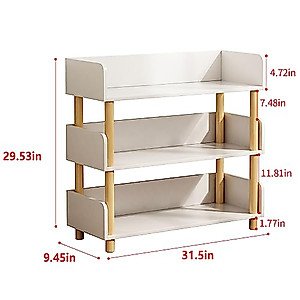 3-Tier Wooden Bookcase,White Bookshelf,Modern Open Bookshelf,Wood Storage Shelves Display Stand with Top Edge and Solid Wood Frame for Living Room,Bedroom,Home Office