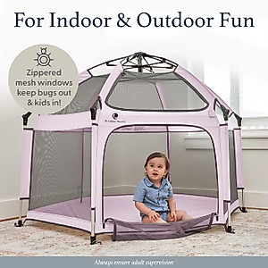 POP 'N GO PLAYPEN - Indoor & Outdoor Baby Playpen for Babies and Toddlers - Baby Beach Tent, Foldable, Portable W/Canopy, Travel Bag, & Mosquito Net - Pop Up Pack and Play Tent (Soft Pink)