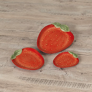 Gerson International Strawberry Plates, Ceramic, 10-inch Height, Set of 3