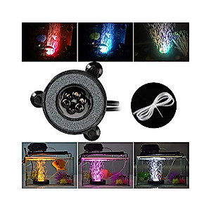 NICREW Multi-Colored LED Aquarium Bubbling Stone Disk, Round Fish Tank Bubbler with Auto Color Changing LEDs