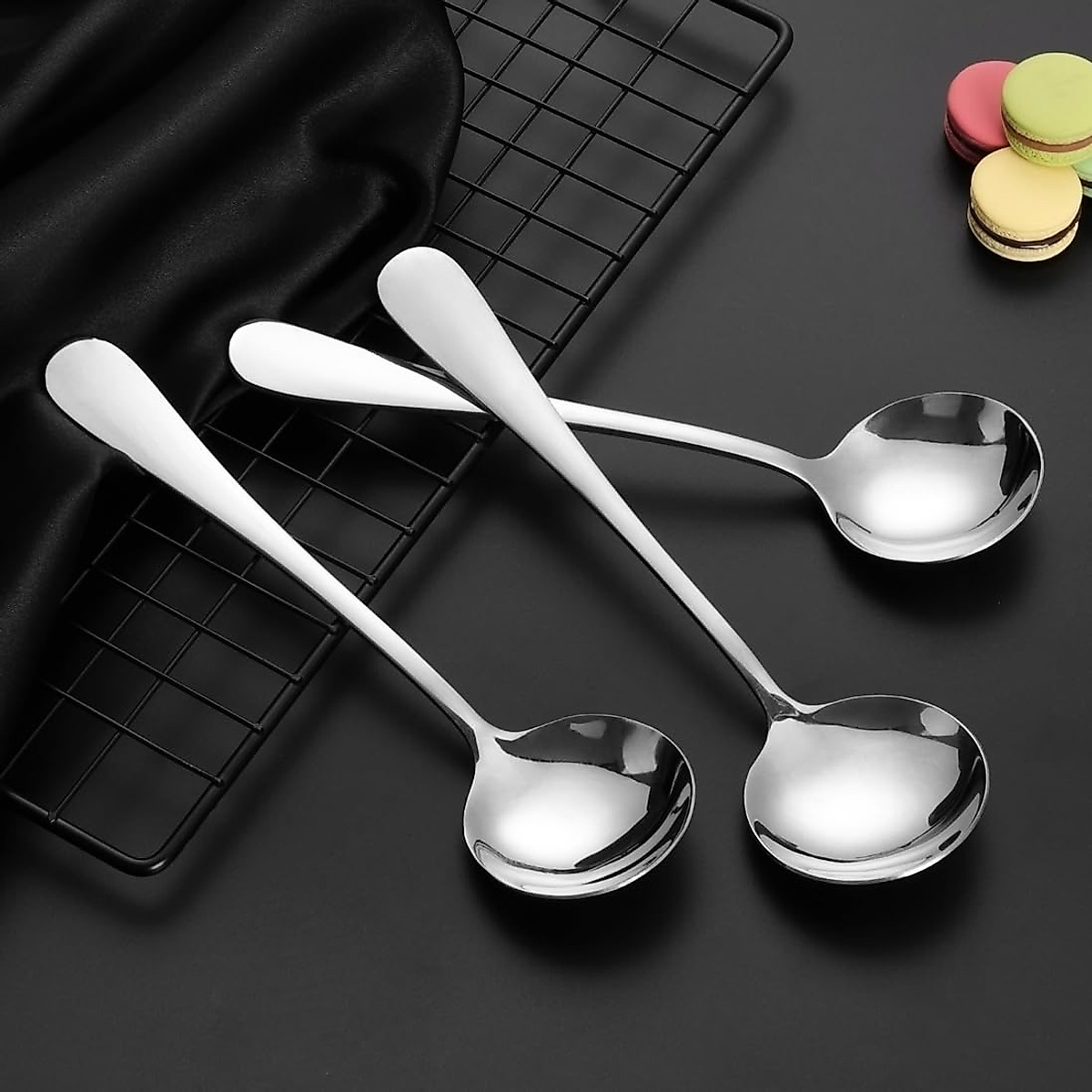 Foamia Soup Spoons, 12-Pack Stainless Steel Spoons Silverware Round Cereal Spoon Dinner Spoons Tablespoons Set for Bouillon Dessert Ice Cream Kitchen Cooking Flatware