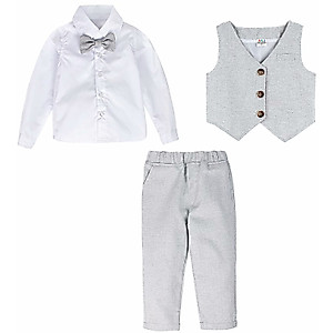 A&J DESIGN Toddler Suit for Boys Gentleman Wedding Church Photoshoot Formal Ring Bearer Outfit Dress Clothes Set Light Gray 2-3T