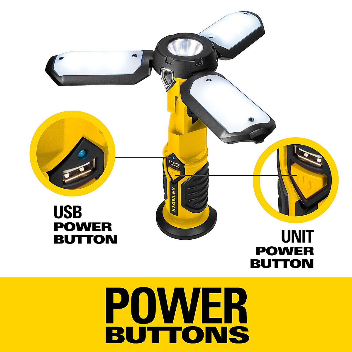 STANLEY SAT3S Rechargeable 600 Lumen Lithium Ion LED Work Light with USB Power Charger