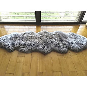 Starose New Zealand Double Pelts Sheepskin Rug Light Gray Floor Area Rug Lambskin Runner 78"x28"