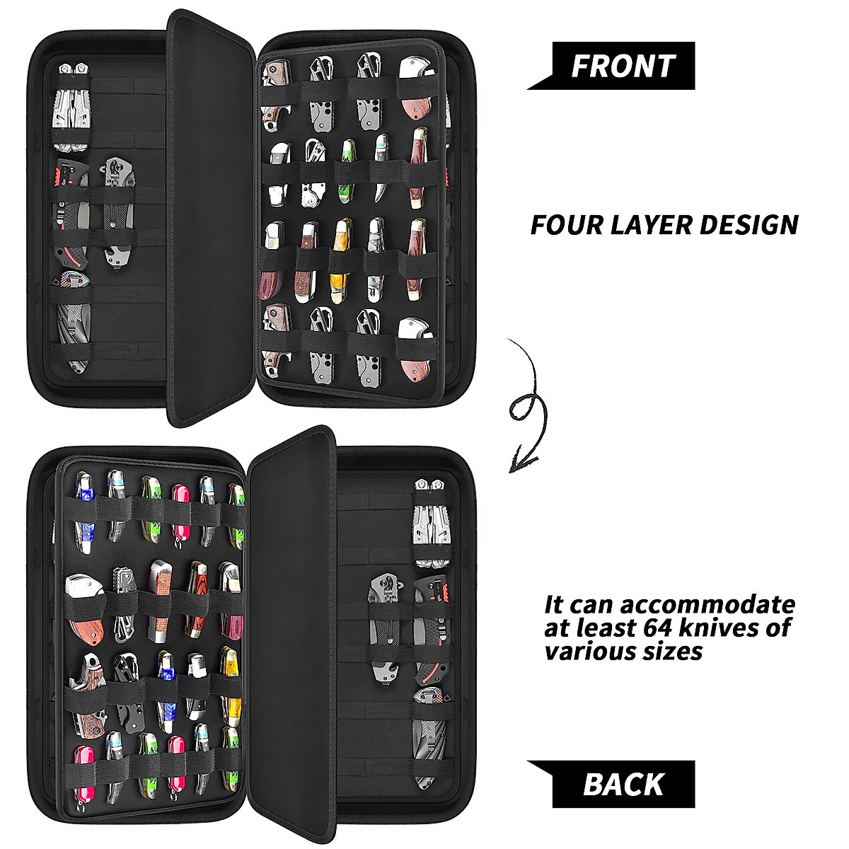 Knife Display Case for 66+ Pocket Knives. Folding Knife Holder, Butterfly Knives Storage Organizer, Knives Roll Collection Pouch Carrier Bag for Survival Tactical Outdoor for EDC Mini Knife (Box Only)