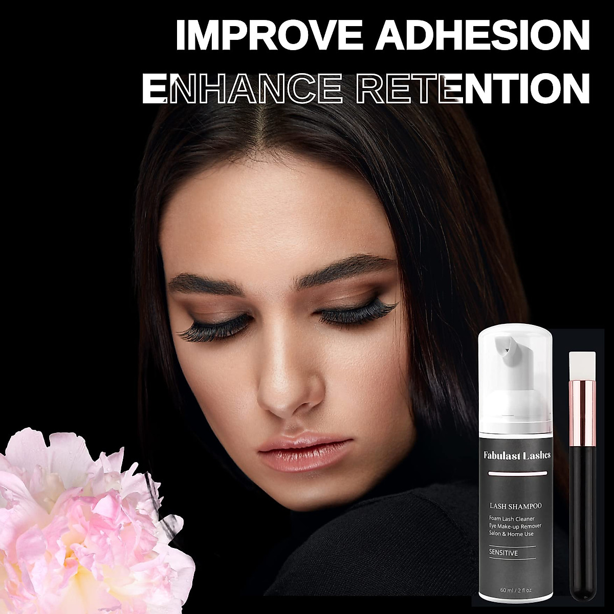 Lash Shampoo for Lash Extensions Kit - Sensitive Eyelash Cleanser for Extensions - Foaming Lash Bath for Natural/Eyelash Extensions - Paraben & Sulfate & Oil Free - Salon and Home Use (60ml 2 Fl Oz)