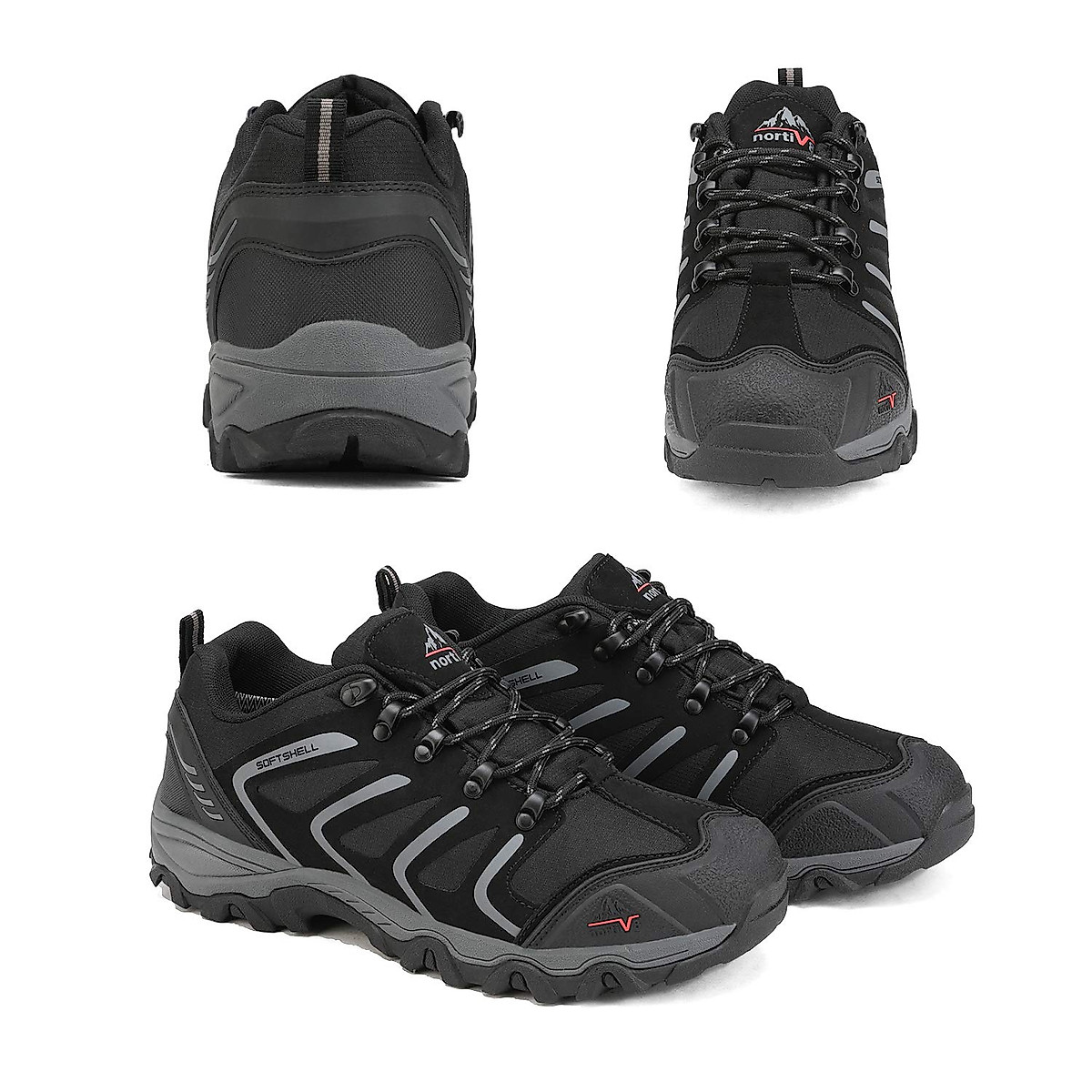 NORTIV 8 Men's Low Top Waterproof Hiking Shoes Trekking Trails Outdoor Work Shoes Black Dark Grey US Size 12 Wide 160448_LOW-W Armadillo