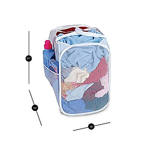 Smart Design Pop Up Laundry Hamper with Easy Carry Handles and Side Pocket - Durable Mesh Fabric - Collapsible Design - Clothes and Laundry - Home Organization - Holds 2 Loads - 13 x 21 Inch - White