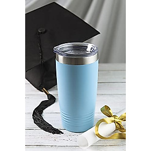 LaserGram 20oz Vacuum Insulated Tumbler Mug, Giraffe, Personalized Engraving Included (Dark Blue)