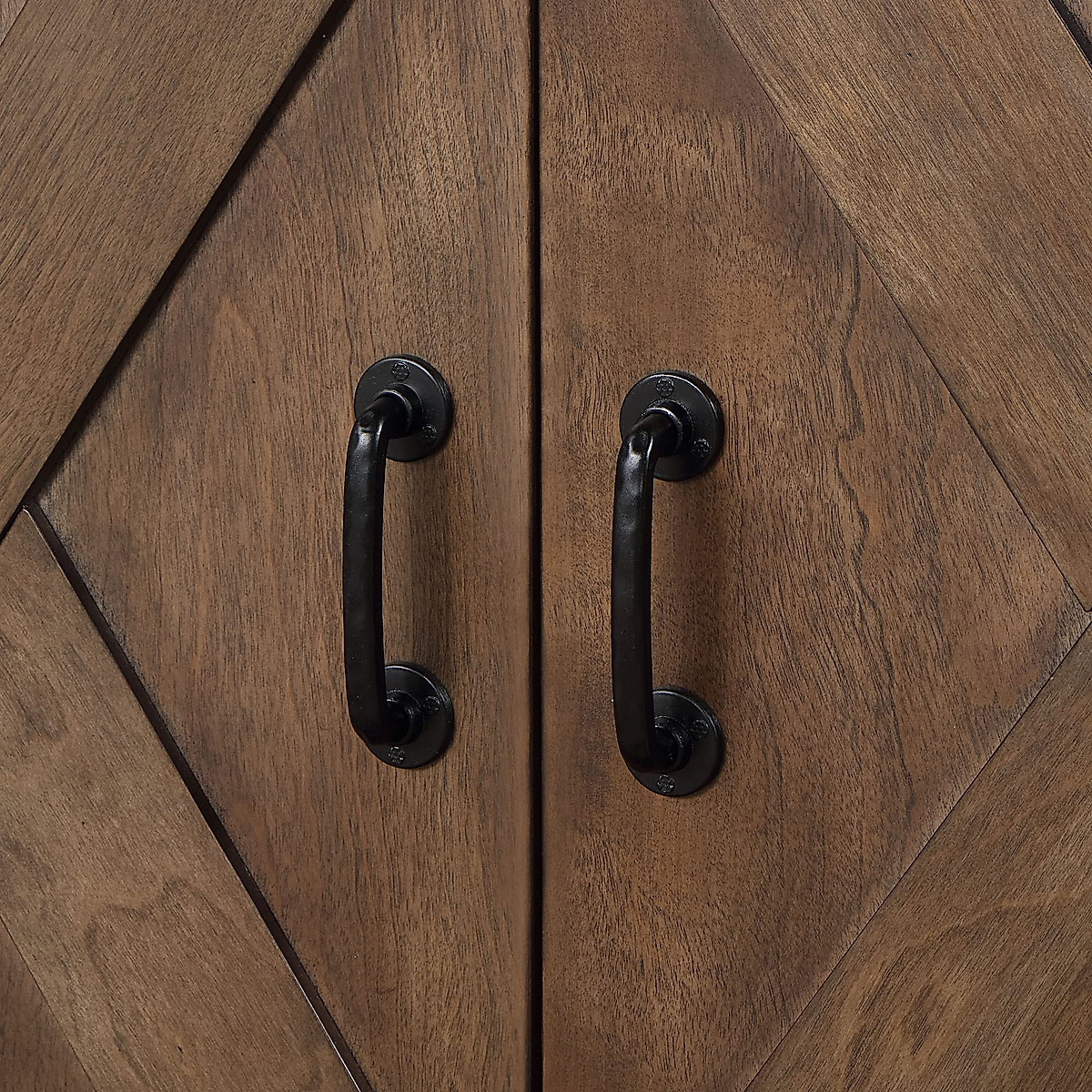 Bridgevine Home Rustic Farmhouse Fireplace TV Stand, 66 Inches, Accommodates TVs up to 80 inches, Fully Assembled, Knotty Alder Solid Wood, Barnwood Finish