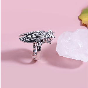 Helen de Lete Vintage Cicada S925 Sterling Silver Adjustable Ring For Men and Women