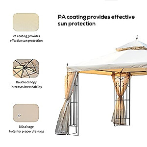 Outsunny 10' x 10' Patio Gazebo with Corner Frame Shelves, Double Roof Outdoor Gazebo Canopy Shelter with Netting, for Patio, Wedding, Catering & Events, Cream White