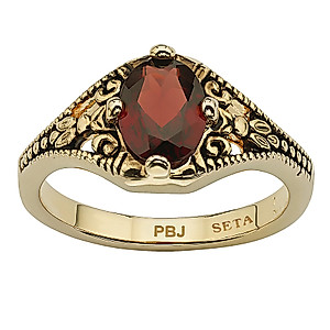 PalmBeach Yellow Gold-plated Antiqued Oval Cut Genuine Red Garnet Vintage Style Ring Sizes 5-10 Size 6