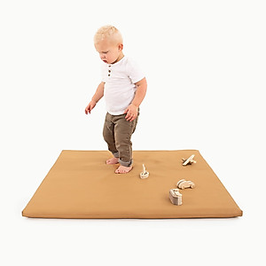 Baby Play Mat - Premium Padded Square Floor Mat by Gathre, Wipeable & Water Resistant Play Pad for Kids, Toddlers, and Babies, Foldable and Soft Crawling Playmat (36 x 36 x 1.5 inches, Camel)