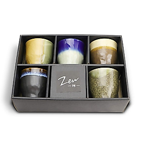 Hinomaru Collection Authentic Japanese Minoyaki Porcelain Tea Cups Set of 5 Traditional Earthenware Glazed Decorative Sushi Teacups Made in Japan