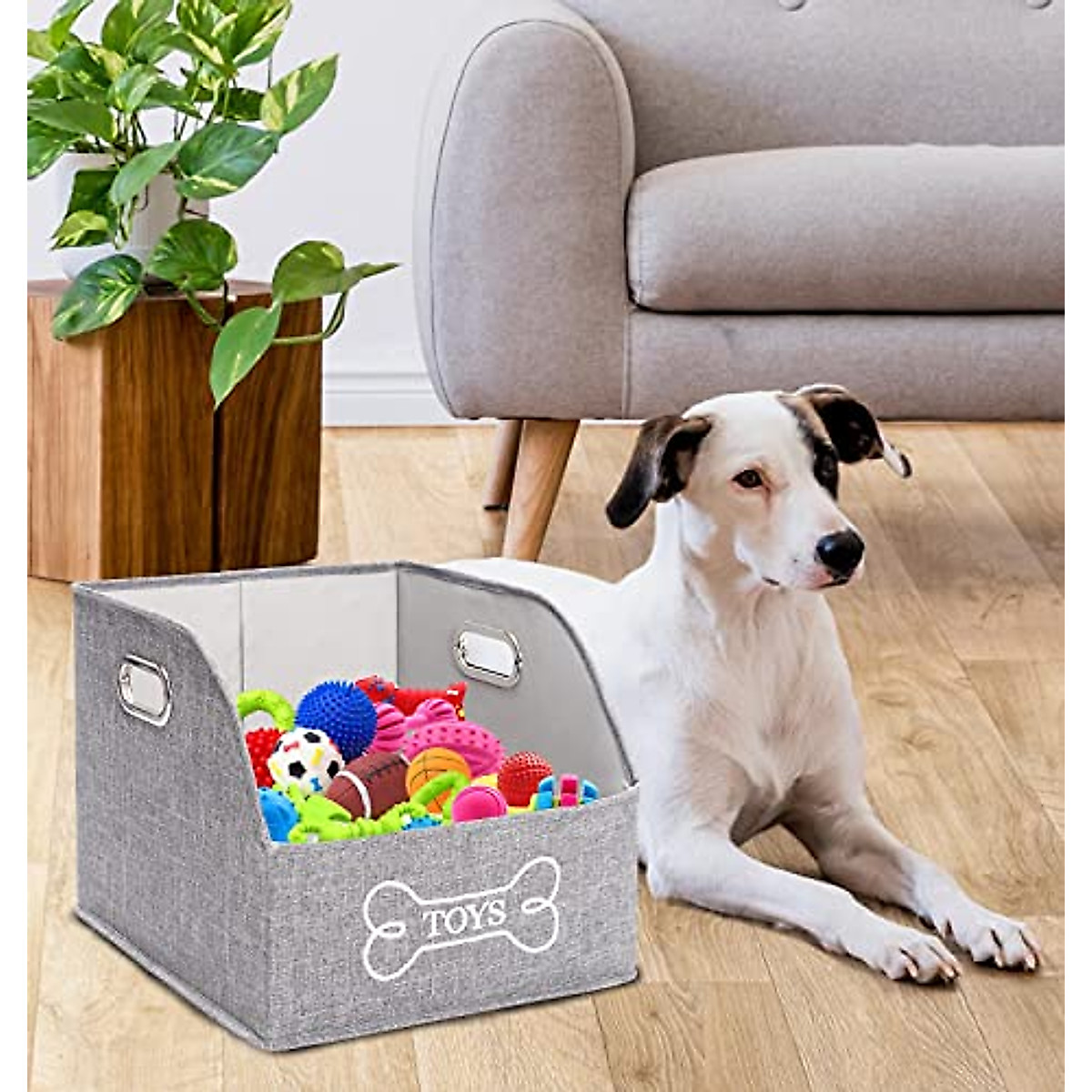 Geyecete Big Dog Toys Storage Bins Canvas Foldable Fabric Trapezoid with metal handles pet Baskets,Storage Bin Large toy box Organizer-Gray