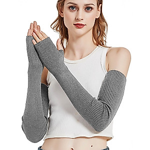 NOVAWO Wool Blend Warm Arm Warmers Super Soft Long Fingerless Gloves for Women
