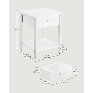 VASAGLE Nightstand, End Table, Side Table with Drawer and Shelf, 15.7 x 15.7 x 21.7 Inches, Bedroom, Steel Frame, Easy Assembly, Modern, Matte White ULET055W14