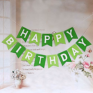 Green Happy Birthday Banner With White Letters, Swallowtail Design Hanging Signs Party Decorations