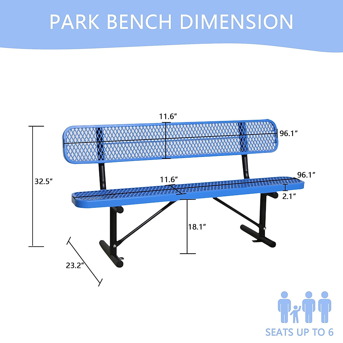 SUNDALY 8 Feet Heavy Duty Metal Park Bench with Back for Outside, Outdoor Bench with Portable Frame