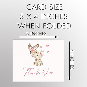 The Invite Lady Bunny Baby Shower Thank You Cards Sweet Little Bunny Rabbit Pink Thanks Printed Thank You Notes (24 Count)