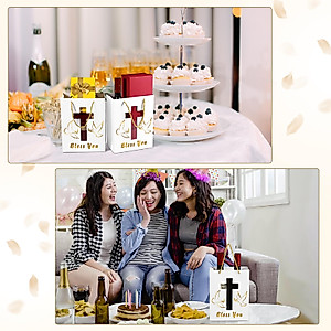Fulmoon 50 Pack 10 Inch White Cross Gift Bag Bulk Church God Bless Bags with Handles Religious Baptism Gift Favors for First Communions Confirmation Weddings Clergy Day Easter Christenings