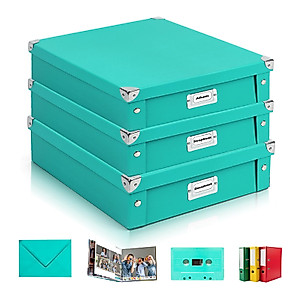 2 Pack 12“ x 12" Jumbo Photo Storage Box Fold Scrapbook Storage Box with Lid Forest Green Archival Storage Boxes Document Organizer Boxes Photo Storage Ideas For Album Keepsake 14.5" x 12.8" x 3.5"