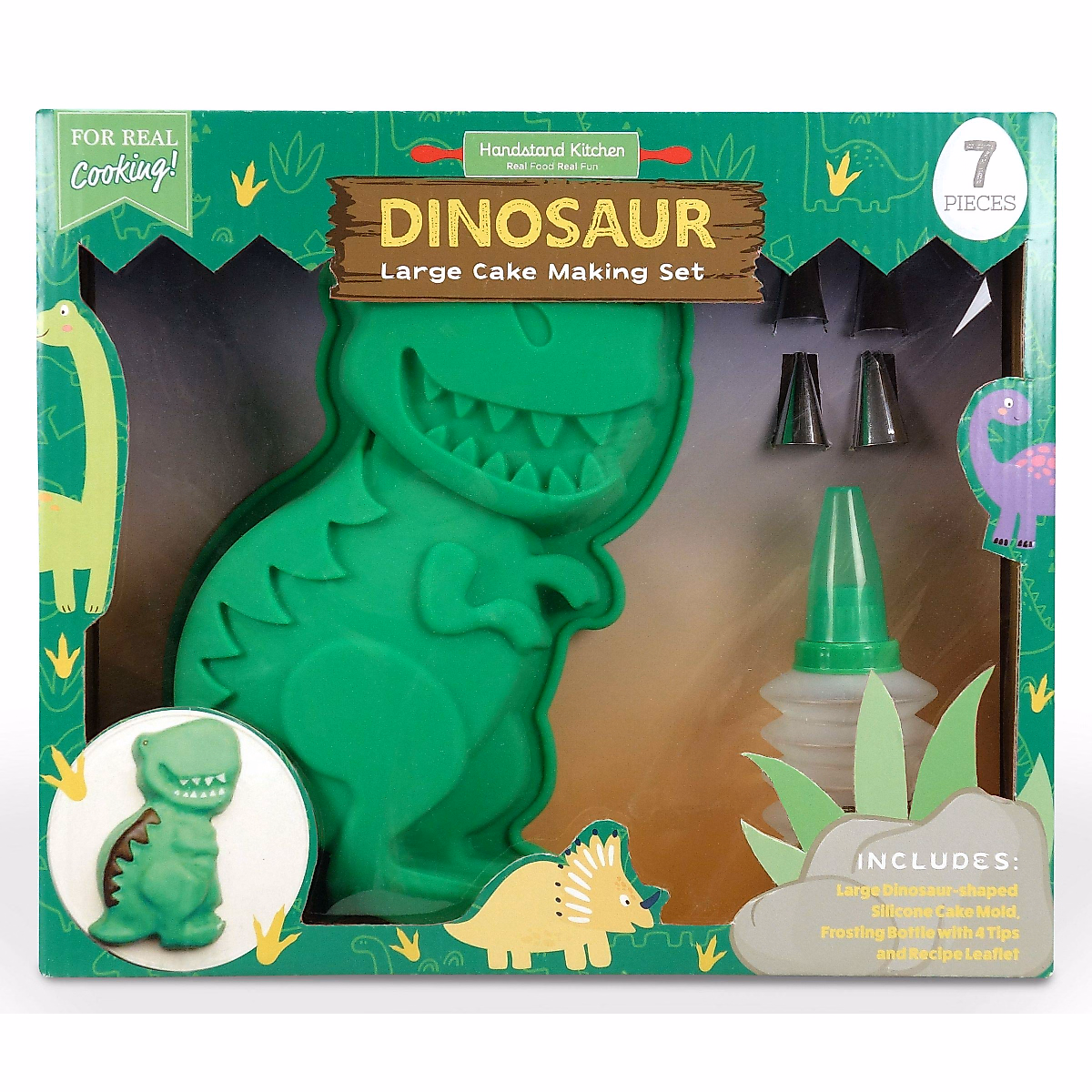 Handstand Kitchen Dinosaur Buddies 7-piece Real Cake Baking Set with Recipes
