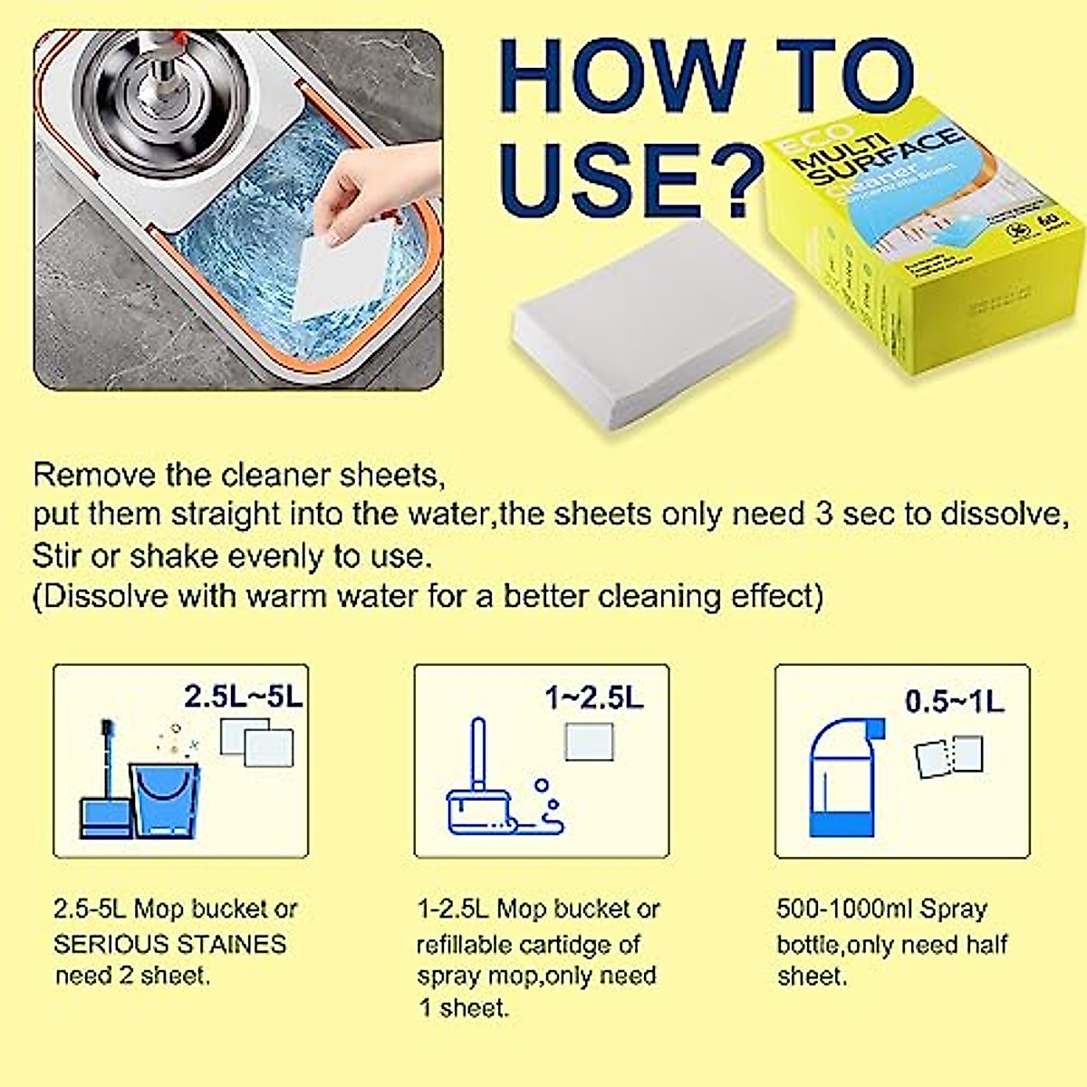 JSENA Floor Cleaner Sheets，60 Loads Multi Effect Floor Cleaning Slice, Mopping concentrated Floor Cleaning Sheets for Mopping Concentrated Multi-Surface Cleaner ,Non Stubborn Stains, Daily Cleaning，Easy Use, for RV, Space Saving, Mild Scent