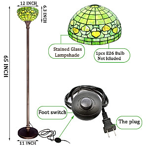 ZJART Tiffany Floor Lamp Torchiere Stained Glass Torch Lamp 12X12X67 Inch Antique Standing Corner Light (Green Apple Heart)