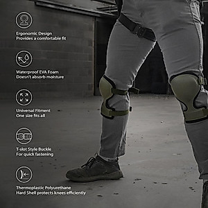 GRITR Tactical Knee Pads for Men and Women w/Foam Padding, Adjustable Straps & Non-Slip Buckles | Professional Heavy Duty Knee Protectors for Work & Active Sports - Ranger Green