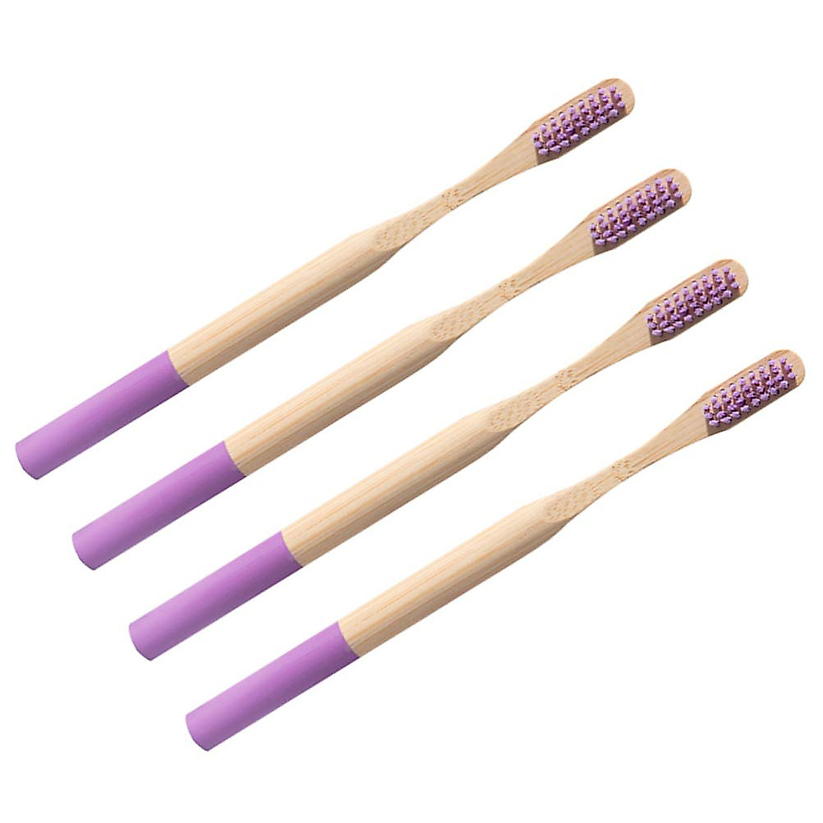 Natural Bamboo Charcoal Toothbrush Soft Bristles Manual Toothbrush for Adults 4Pcs (Purple)