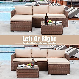 AVAWING 3 Piece Patio Furniture Set, Outside Furniture All-Weather Wicker Patio Furniture Sets with Tempered Glass Table and Cushions for Garden Backyard Balcony Porch Poolside, Beige…