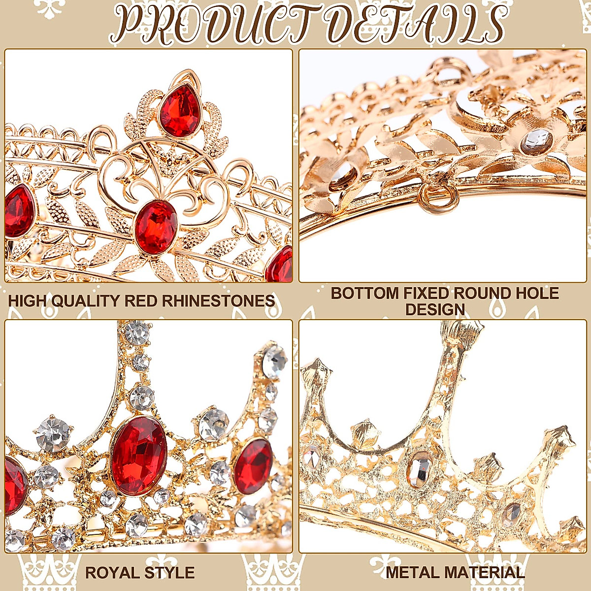 2 Pieces Prom King and Queen Crown Set King Crowns for Men Royal Crown with Red Rhinestone Crystal Crowns for Men Women Princess Crown Tiara Costume Headwear for Wedding Birthday Party Costume