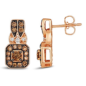 LE VIAN 3/4 Carat White and Brown Diamond Drop Earrings for Women in 14k Rose Gold (VS2-SI1, cttw) Square Dangle Earrings with Push Backs
