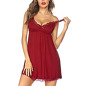 Avidlove Sexy Sleepwear for Christmas Babydoll Lingerie Lace Chemise Nightgown Slip Dress Loungewear Wine Red