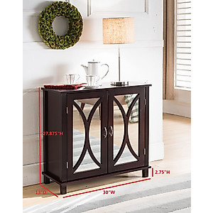 King Brand Marietta Espresso Wood Entryway Console Sofa Table, Mirrored Doors