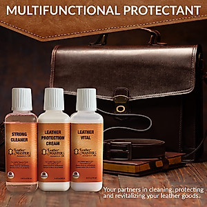 Leather Master Strong Leather Care Bundle - 250 ml Exceptional Leather Care Stain Remover, Protector and Polish Kit. Made to Clean Leather Accessories, Auto Detailing, Furniture, Handbags and Shoes