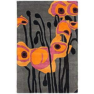 SAFAVIEH Soho Collection 3'6" x 5'6" Grey/Orange SOH853B Handmade Abstract Premium Wool & Viscose Area Rug