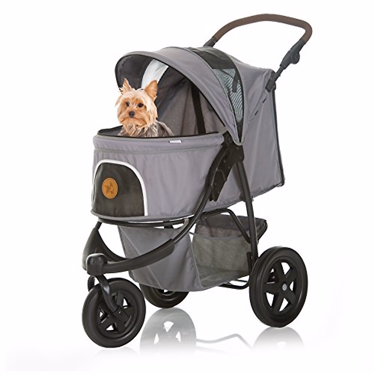 Hauck TOGfit Pet Roadster - Luxury Pet Stroller for Puppy, Senior Dog or Cat | Easy Foldable Three Wheels Travel Pet Jogger max. Loading 70 lb, Mattress Included - Gray