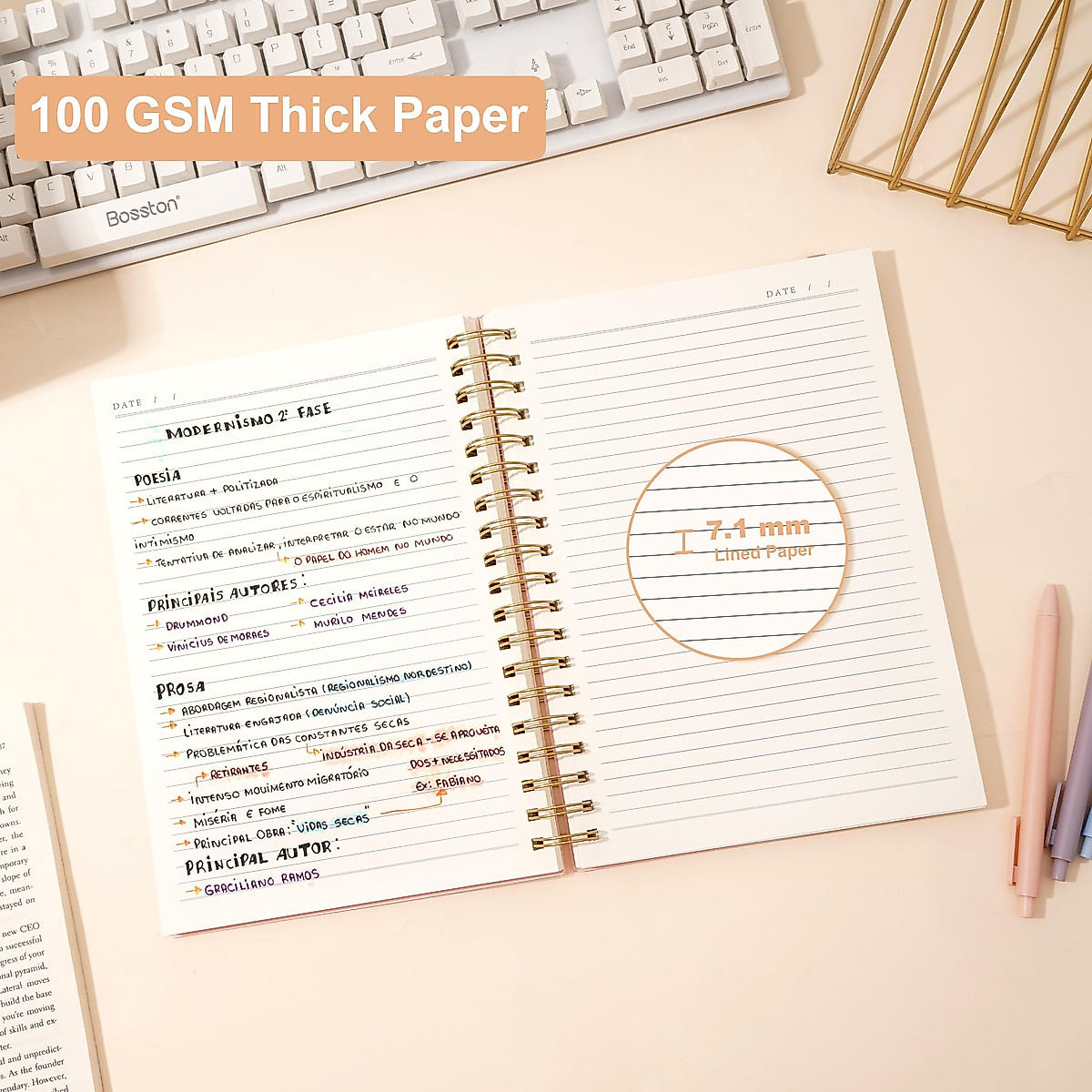 Yoment Spiral Notebook Journal 300 Pages Large Spiral Notebook B5 (7.3"x10") College Ruled Journals for Women Men Thick Spiral Bound Journal for Writing Work School, Pink