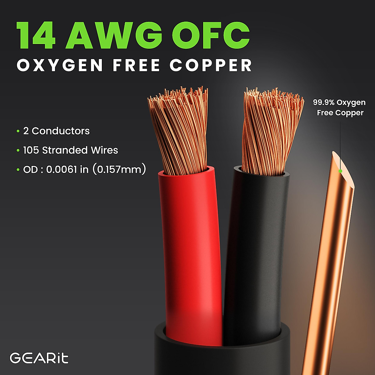 GearIT 14/2 Speaker Wire (100 Feet) 14AWG Gauge - Outdoor Direct Burial in Ground/in Wall / CL3 CL2 Rated / 2 Conductors - OFC Oxygen-Free Copper, Black 100ft