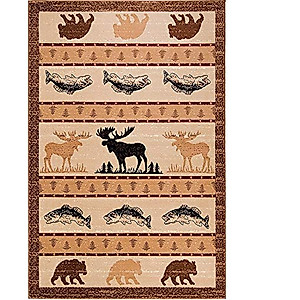 Champion Rugs Rustic Lodge Southwestern Geometric Modern Wildlife Nature Bear Fish Elk Moose Scene Area Rug (7’ 8” X 10’ 8”)