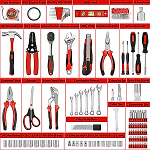 GoYwato Home Tool Kit 287PCs - Complete Repair General Hand Tool Set for Men Women - Household Tool Kit for Home Improvement with Hammer & Pliers Set & Ratchet Wrench & Socket & Portable Tool Box Case