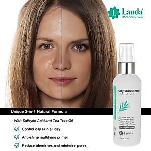 Mattifying Primer and Face Moisturizer with Salicylic Acid and Tea Tree Oil, Daily Face Lotion Non-Greasy Hydrating Anti Shine Facial Primer for Men and Women, 2 Oz by LAUDA BOTANICALS