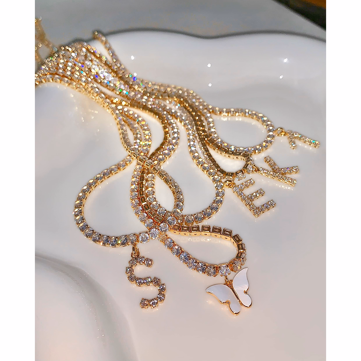 Tiny Gold Initial L Necklace Tennis Chain 14K Gold Filled Handmade Dainty Personalized Letter Choker Necklace Gift for Women Necklace Jewelry