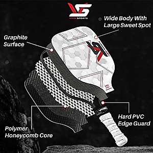 Vivid Sports Graphite Pickleball Paddle Set of 2, Polymer Honeycomb Core, Duffle Bag with 2 Indoor 2 Outdoor Pickle Balls, 2 Neoprene Paddle Covers, USAPA Wide Body Pickleball Raquette (White)