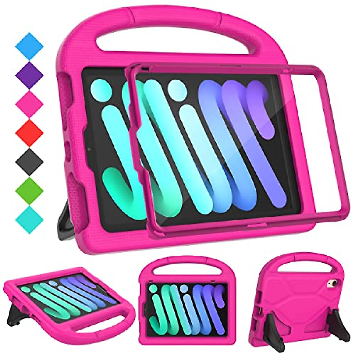 SUPLIK Kids Case for iPad Mini 6 (8.3-inch, 2021), iPad Mini 6th Generation Case for Kids, Built with Screen Protector, Durable Shockproof Protective Cover with Handle Stand, Pink