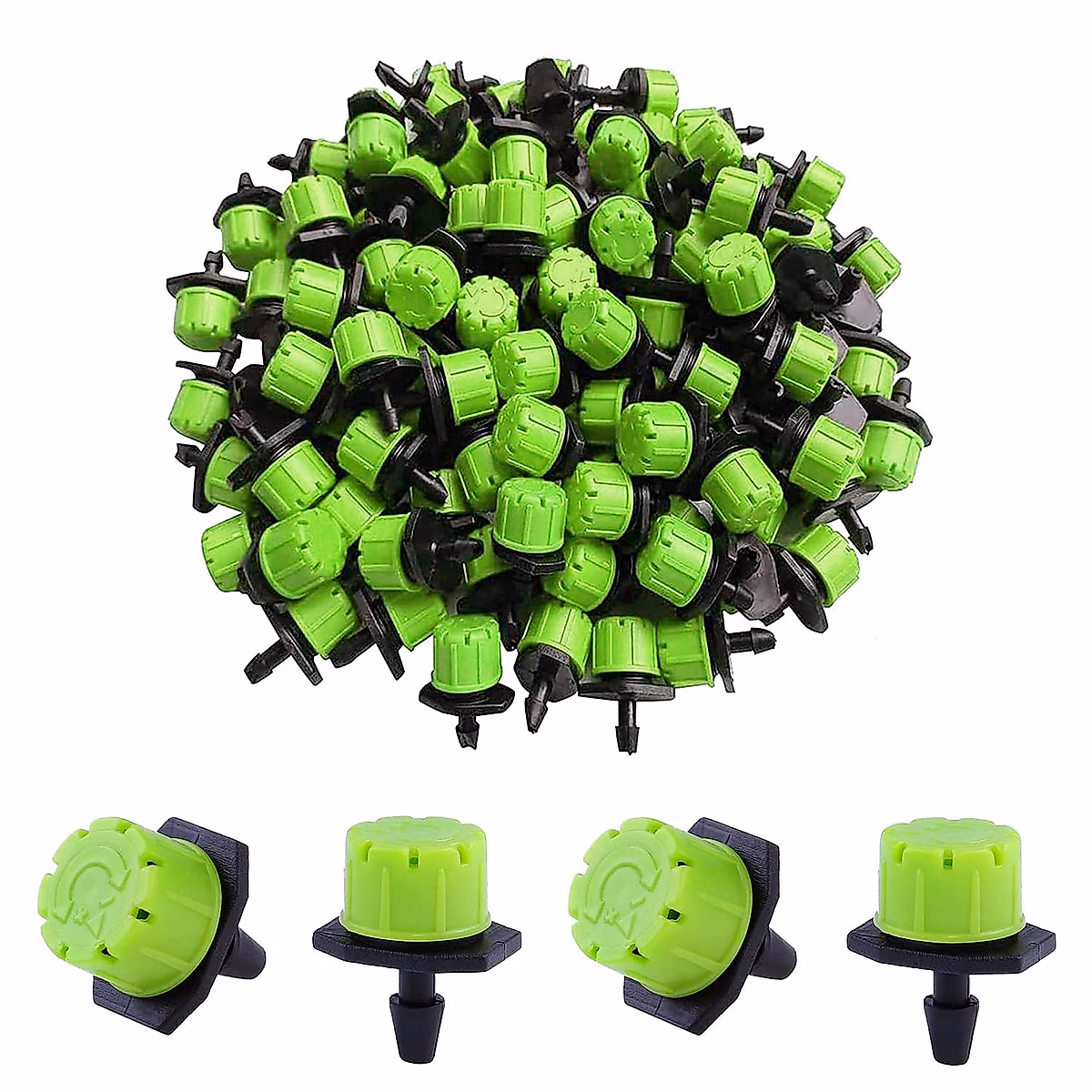 BEADNOVA Drip Emitter 150 Pcs 360 Degree Drip Line Emitter Adjustable Dripper Emitters for Drip Line 1/4 Inch Irrigation Tube Watering System Gardening (Green)